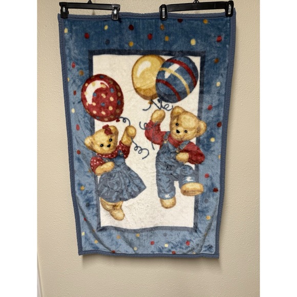 Springs | Bedding | Blue Jean Teddy Bear Plush Fleece Baby Blanket ...